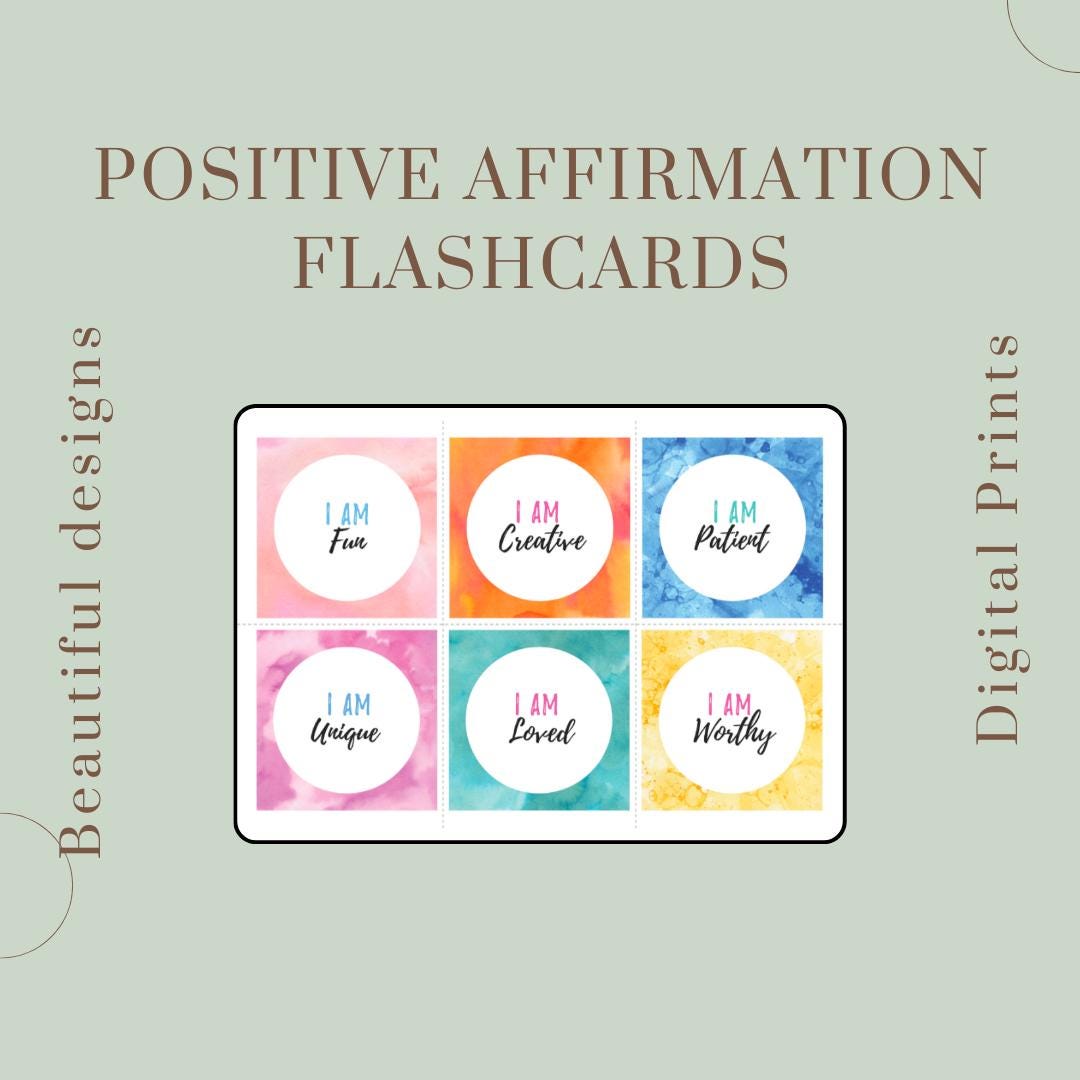 Positive Affirmation Flashcards Digital Prints - Etsy