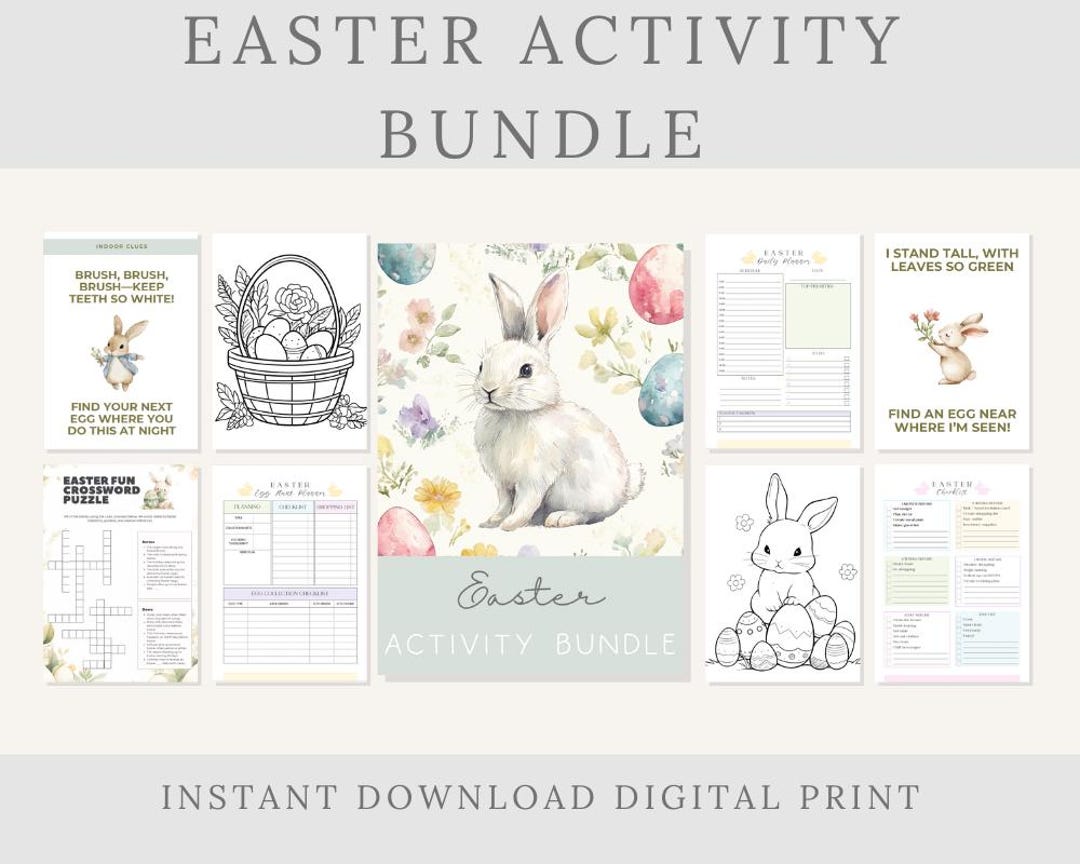 Easter Activities Bundle Kids Colouring Book, Crossword Puzzle & Easter ...