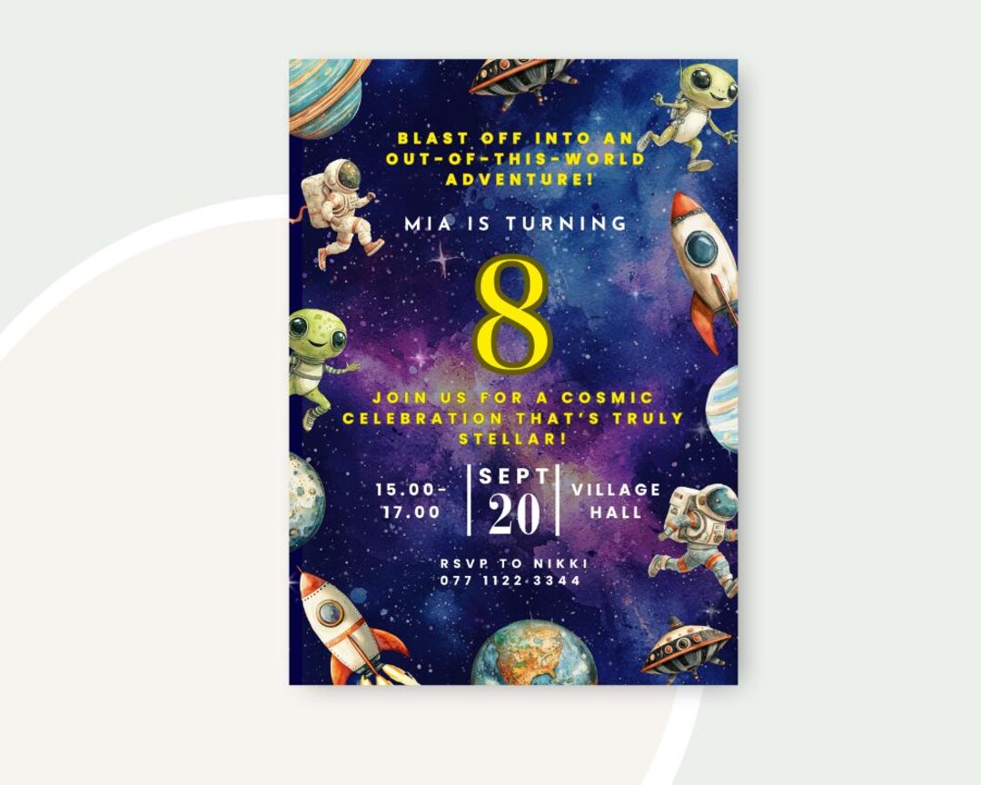 Space Celebration Birthday Invite - Editable Canva Digital Invitation ...