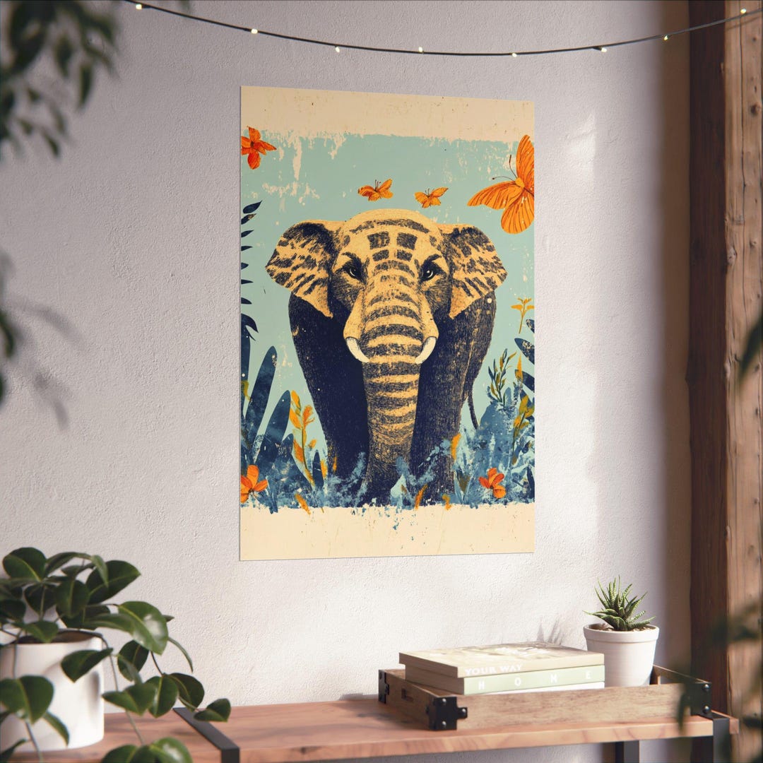 Vintage Elephant Art Print Wildlife Wall Decor Boho Home Decor, Animal ...