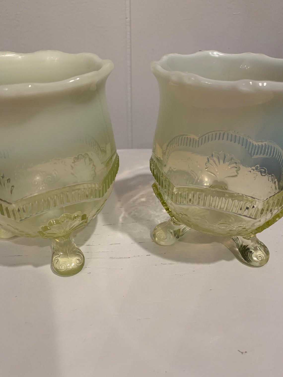 Antique Vaseline Spooner Manila Wreath and Shell Flint Glass - Etsy