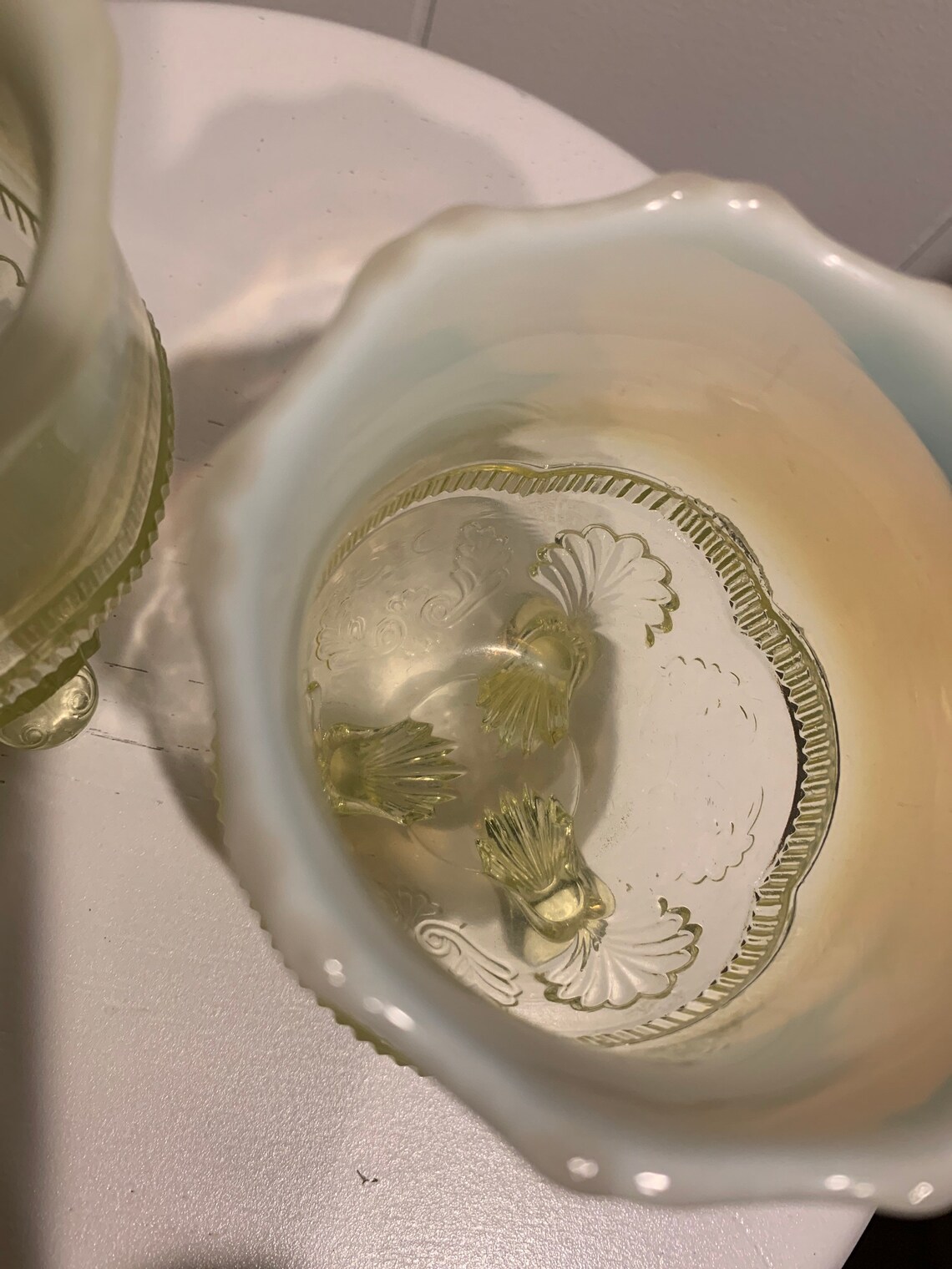 Antique Vaseline Spooner Manila Wreath and Shell Flint Glass - Etsy