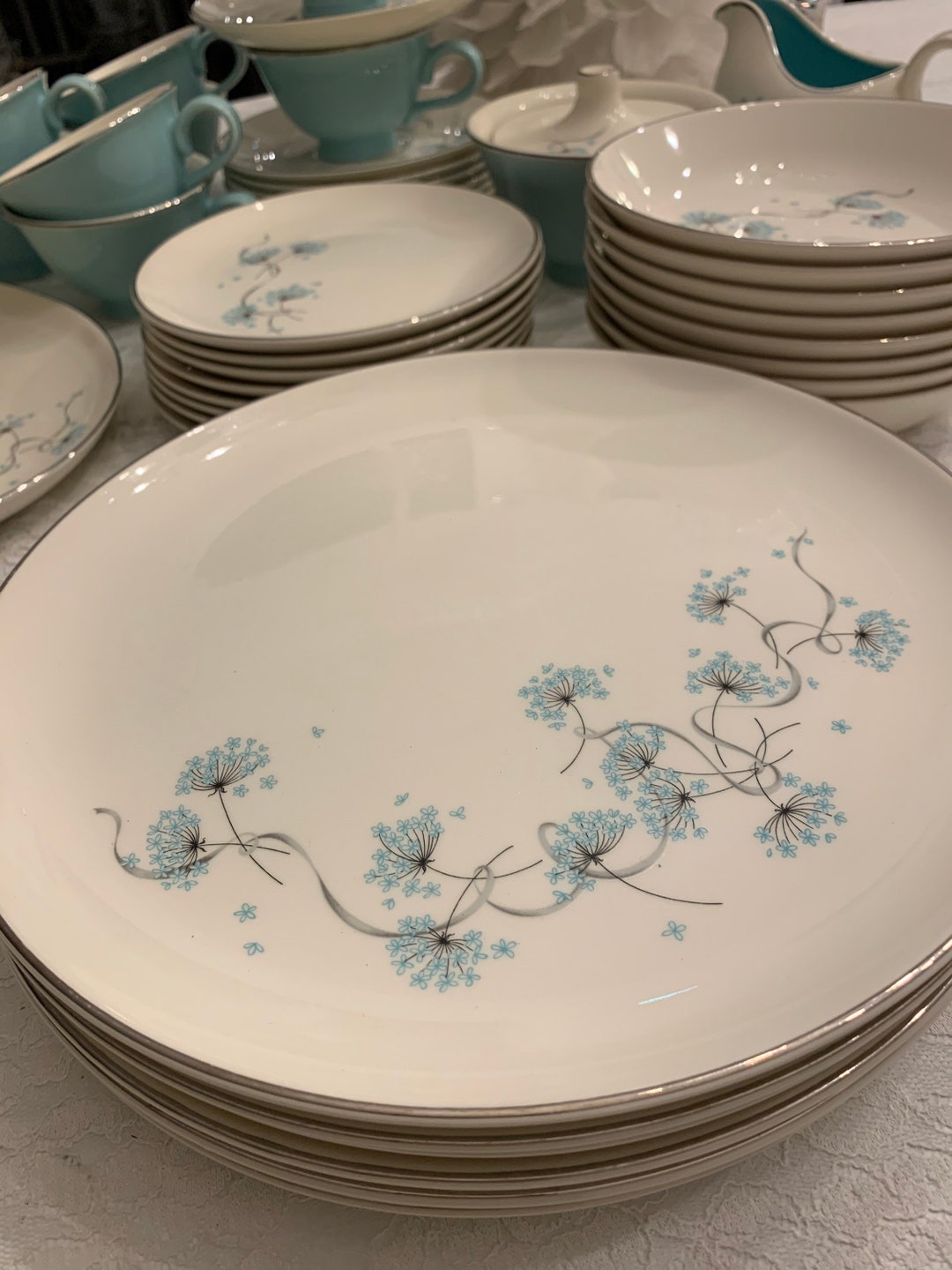 Taylor Smith Taylor Blue Lace Dinnerware Plates Serving Platter or ...