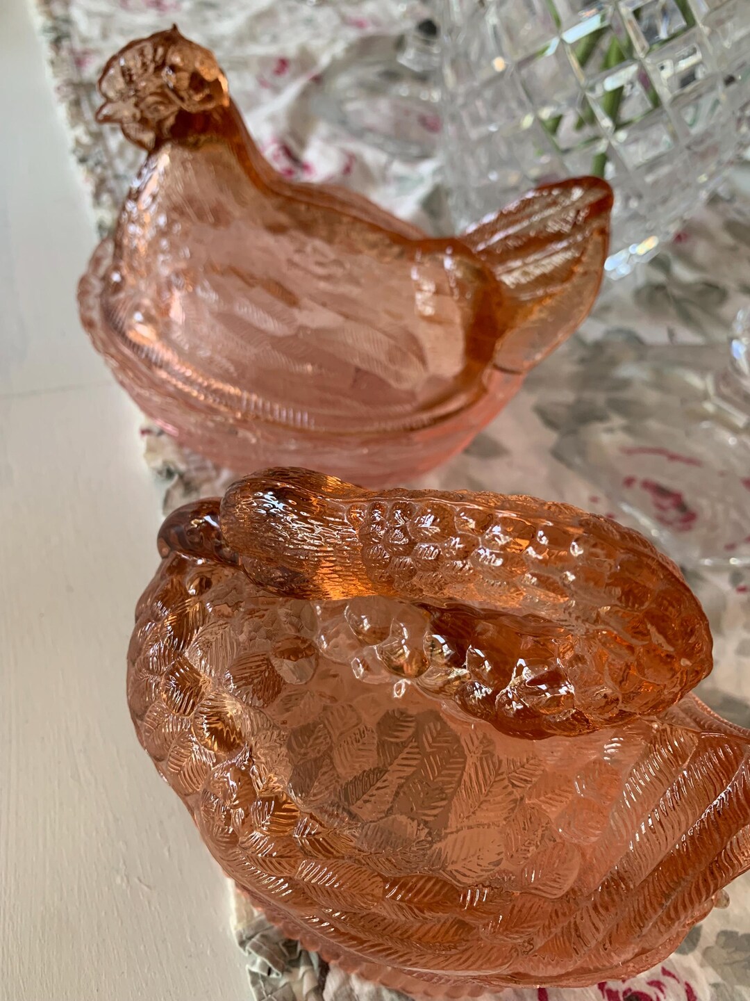 Vintage Pink Glass Hen on Nest or Swan Your Choice - Etsy