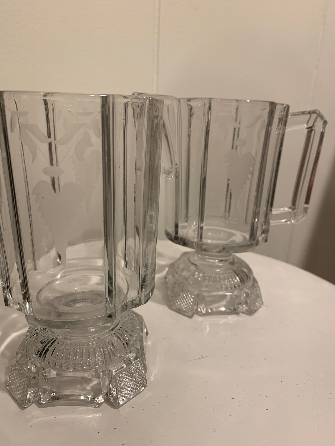 George Duncan Sons Celtic Cross Creamer and Spooner EAPG Clear Etched ...