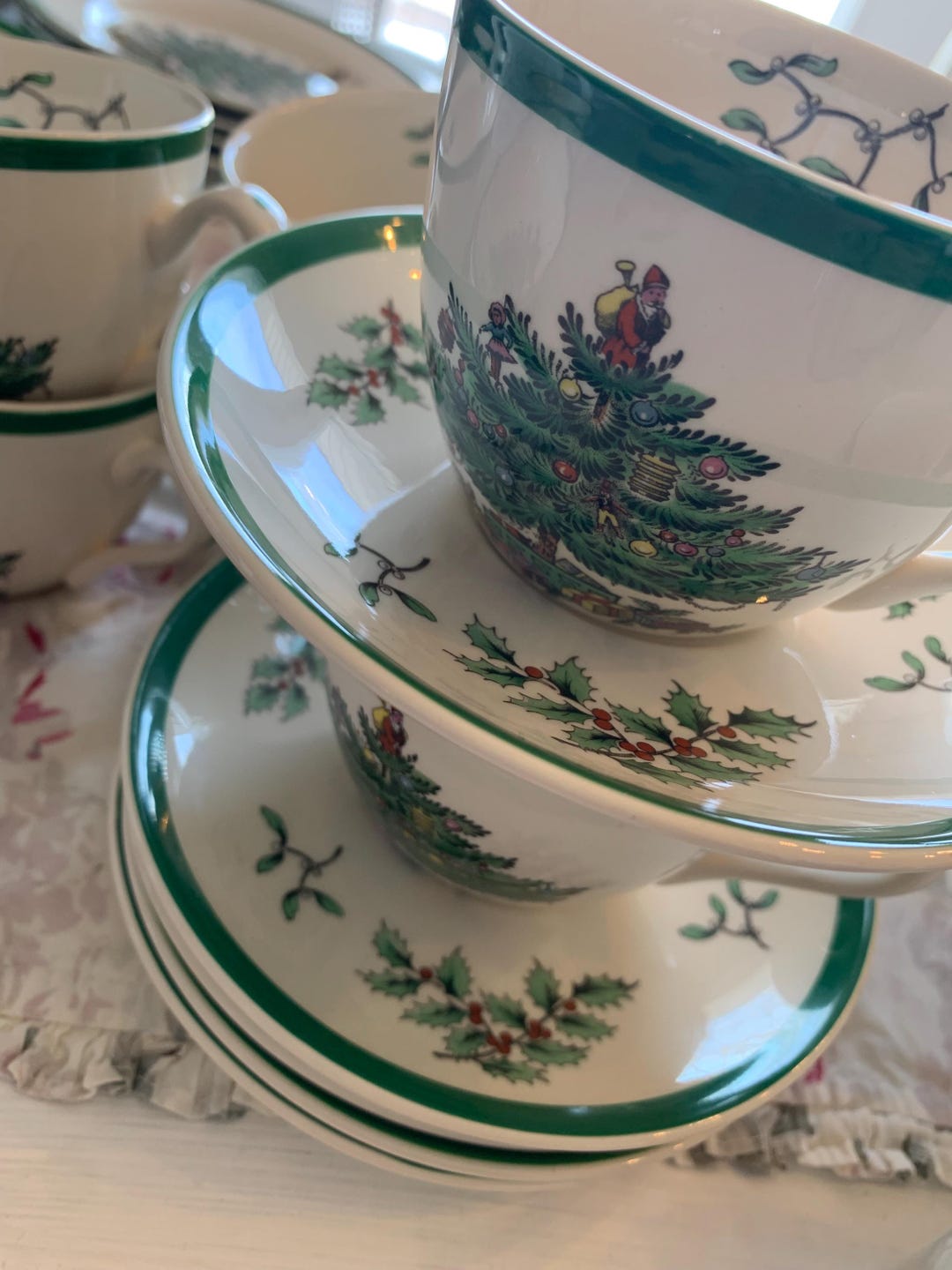 Spode Christmas Tree Cup and Saucers Set of Six Vintage Holiday ...