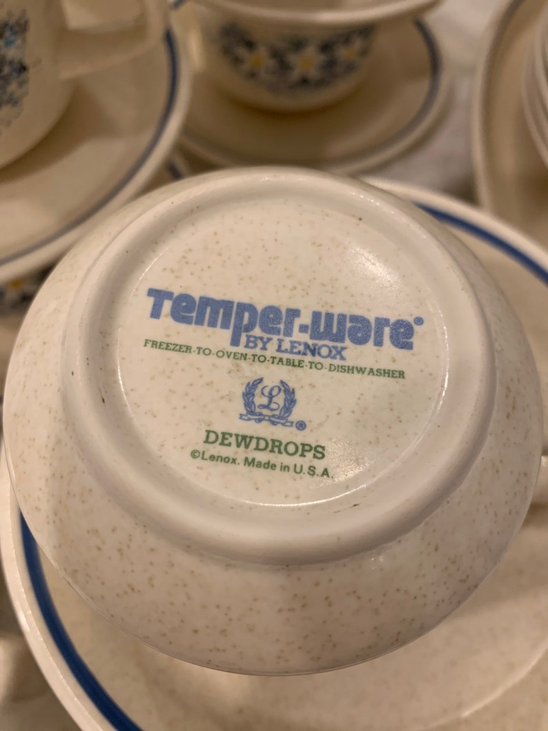 Temper Ware by Lenox Dew Drops Blue Stripe White Daisy Flowers MCM ...