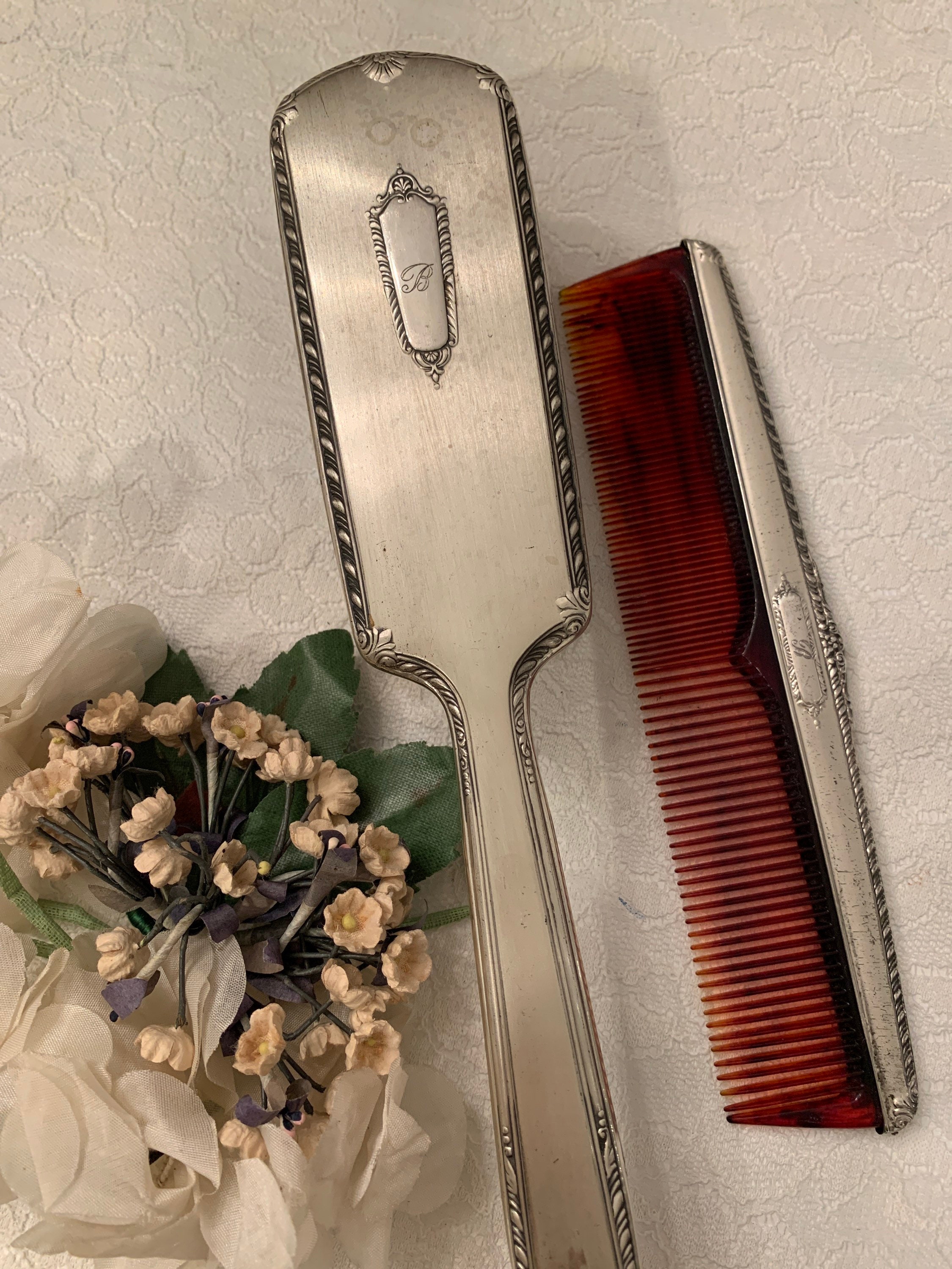 Antique Sterling Silver Brush And Comb Set SLB | Etsy
