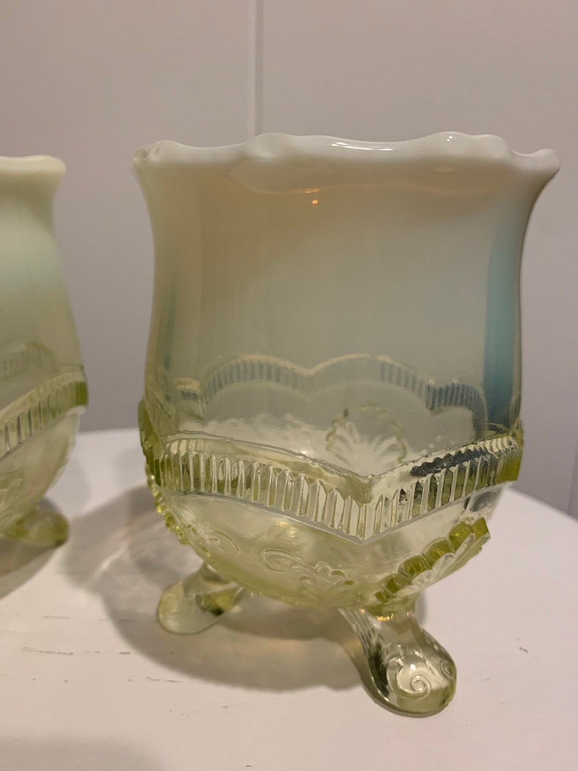 Antique Vaseline Spooner Manila Wreath and Shell Flint Glass - Etsy