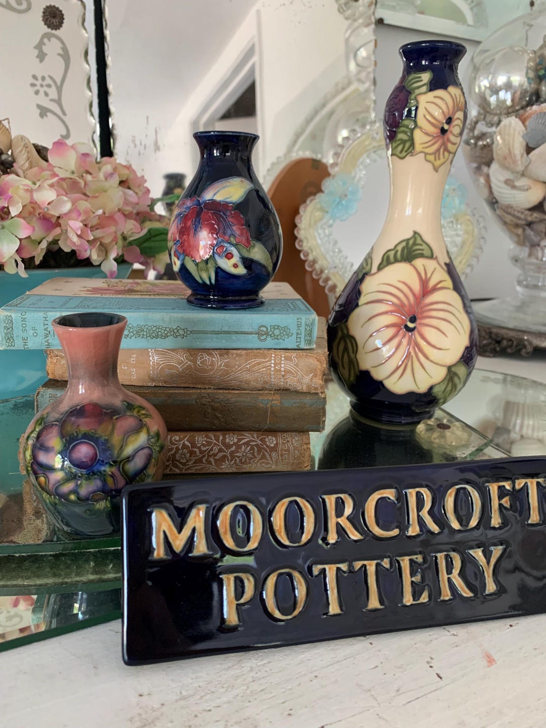Moorcroft Pottery Collection Vases Table Display Sign British Pottery ...