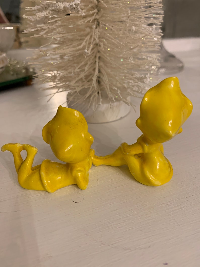 Vintage Yellow Pixie Elves Tiny Set of Two Bone China Japan - Etsy