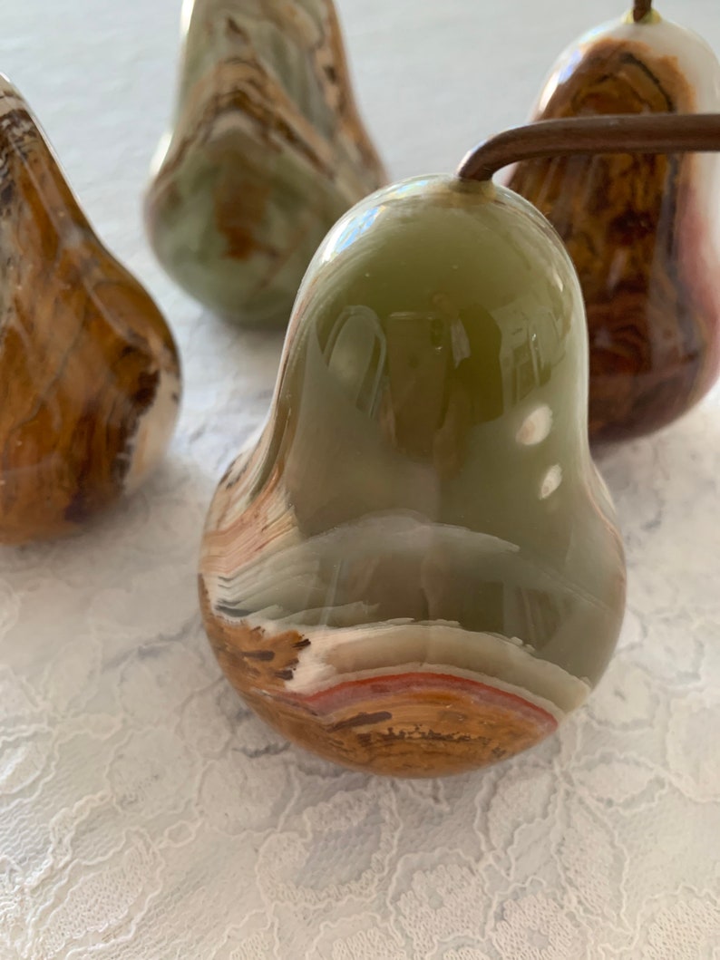 Pears Onyx Marble Brass Stems Set of Four Stoned Fruit MCM - Etsy
