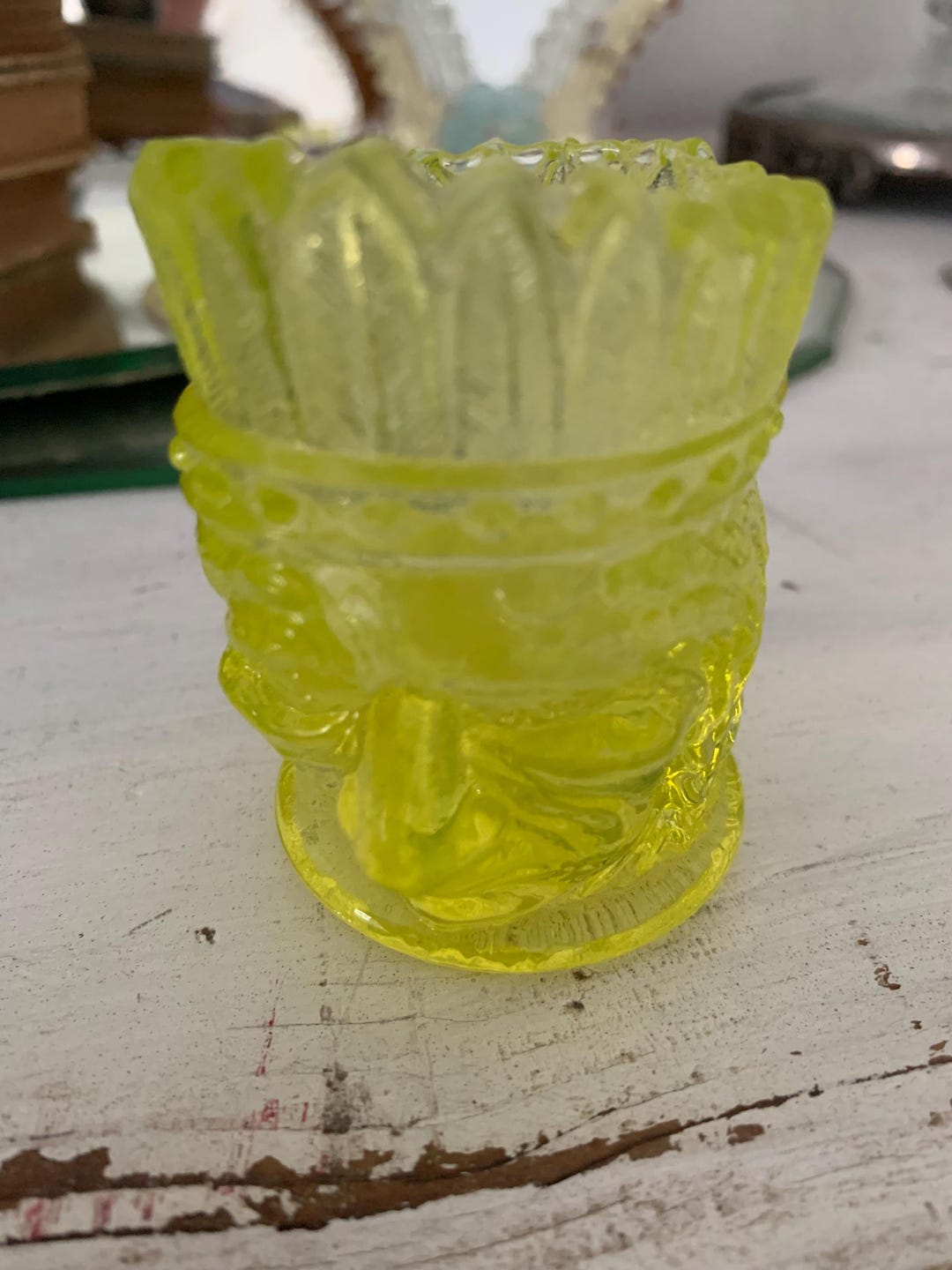 Uranium Glass Indian Head Toothpick Holder Rare Find - Etsy