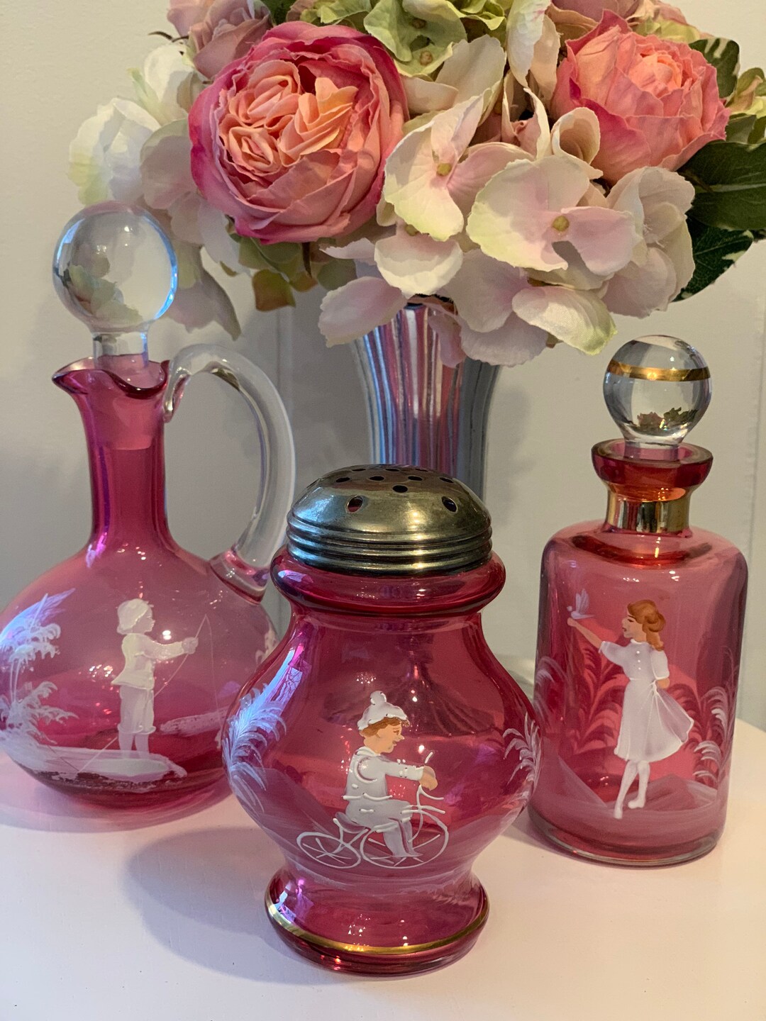 Antique Mary Gregory Cranberry Glass Your Choice Shaker, Perfume Bottle ...
