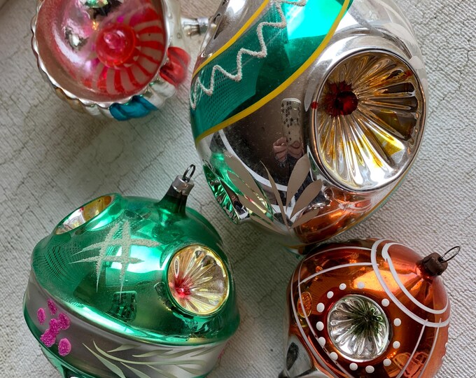Old Rare Ornate Christmas Ornaments Set of Four Indent Large Unique ...