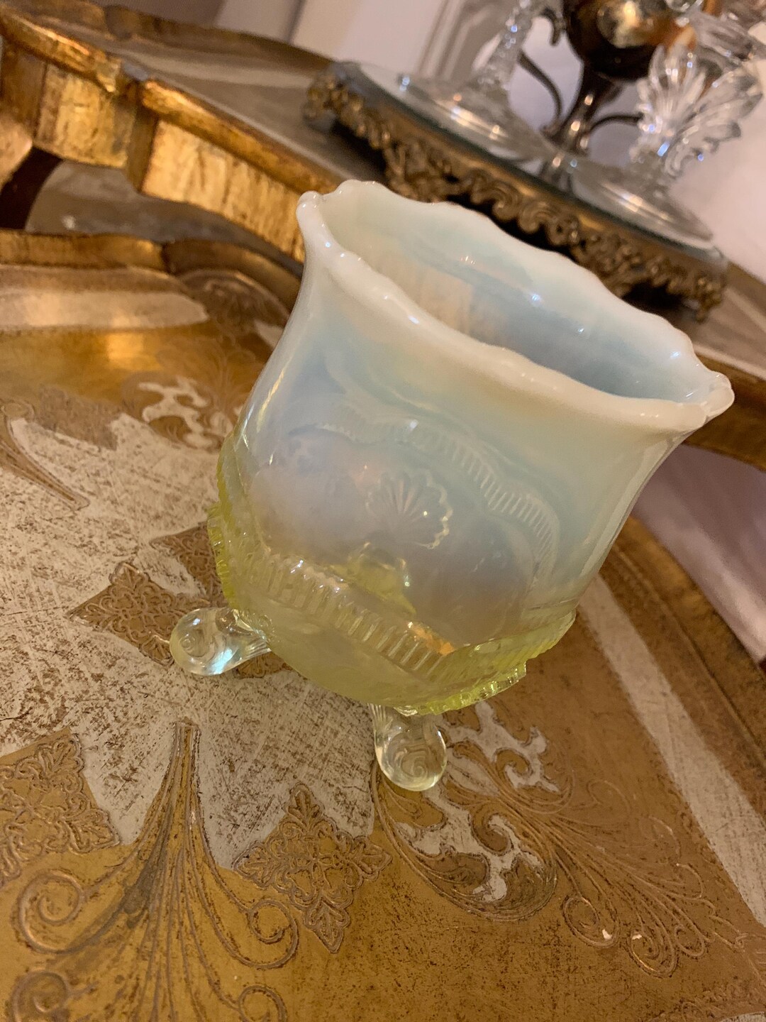 Antique Vaseline Spooner Manila Wreath and Shell Flint Glass Works - Etsy