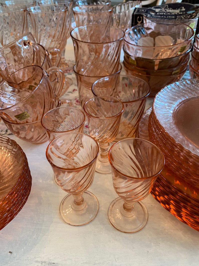 Pink Swirl Luminarc Glassware Vintage Pink Arcoroc France | Etsy