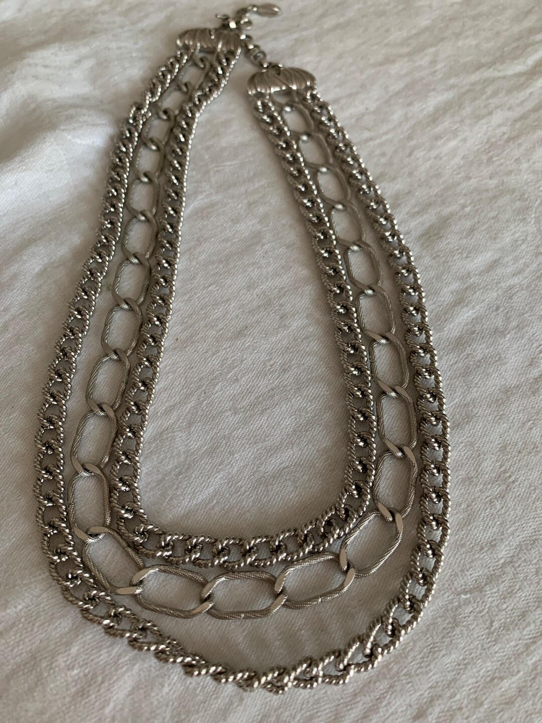 Vintage Monet Silver Triple Chain Necklace - Etsy