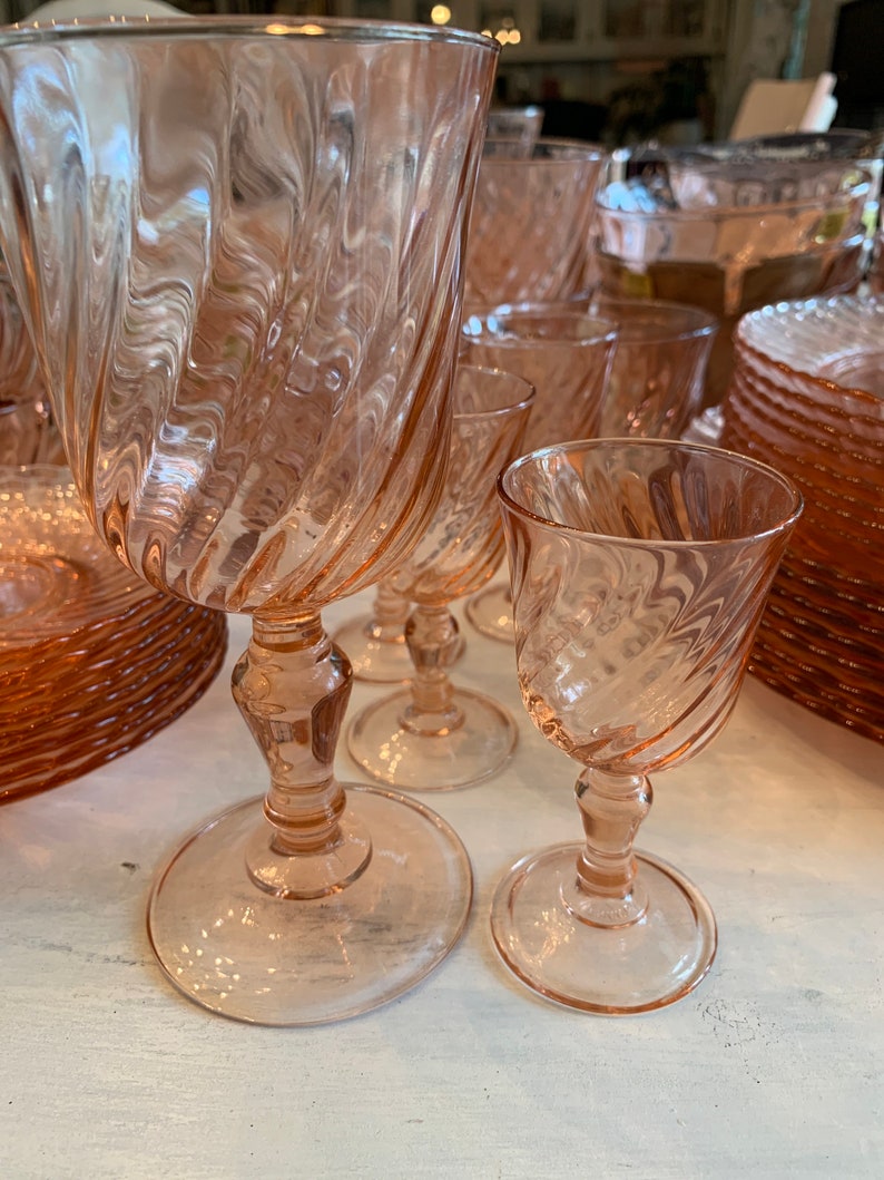 Pink Swirl Luminarc Glassware Vintage Pink Arcoroc France | Etsy