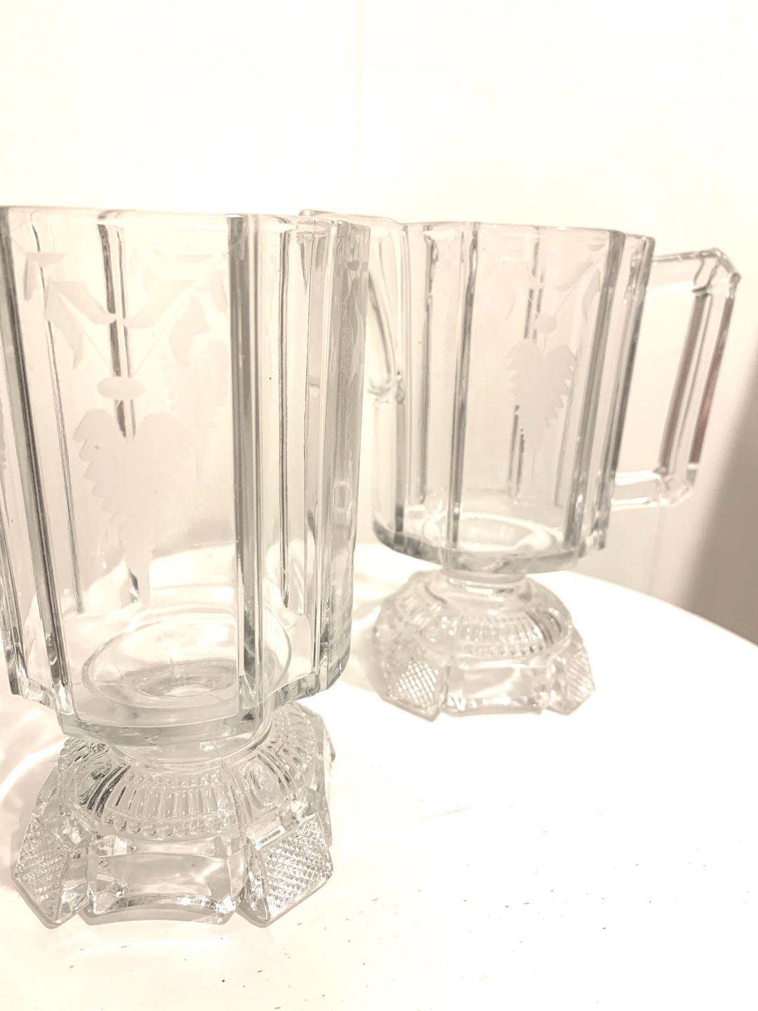 George Duncan Sons Celtic Cross Creamer and Spooner EAPG Clear Etched ...