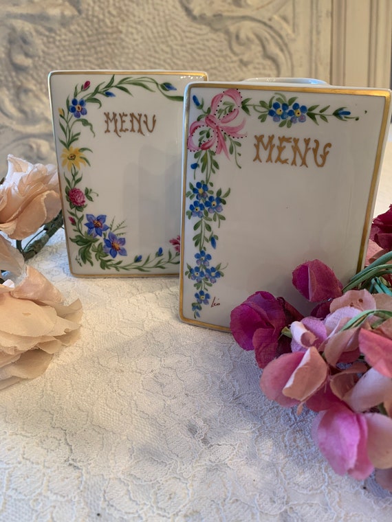 Antique Menu Board Table Placement Limoges Hand Painted Floral - Etsy