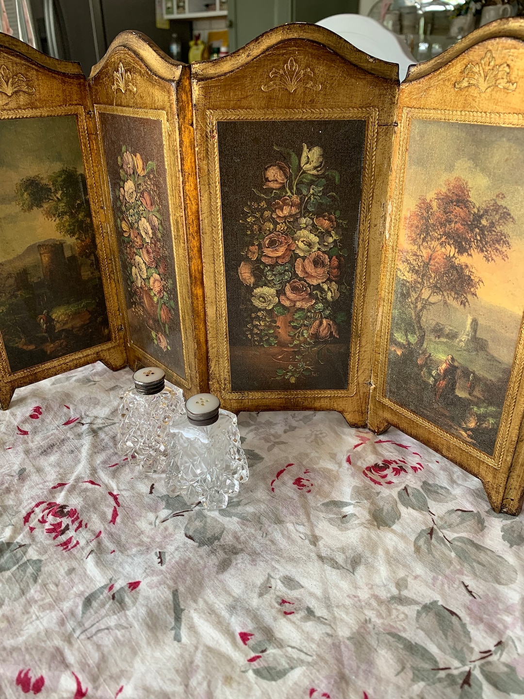 Italian Florentine Four Panel Table Top Decor Floral - Etsy