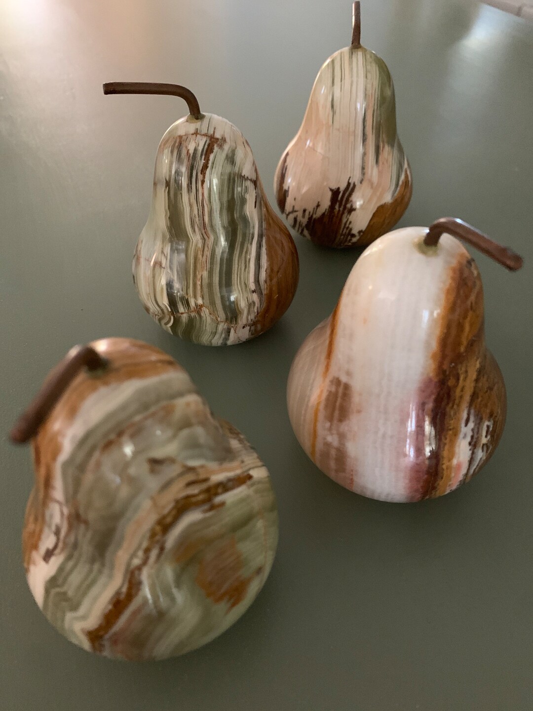 Pears Onyx Marble Brass Stems Set of Four Stoned Fruit MCM Decor - Etsy