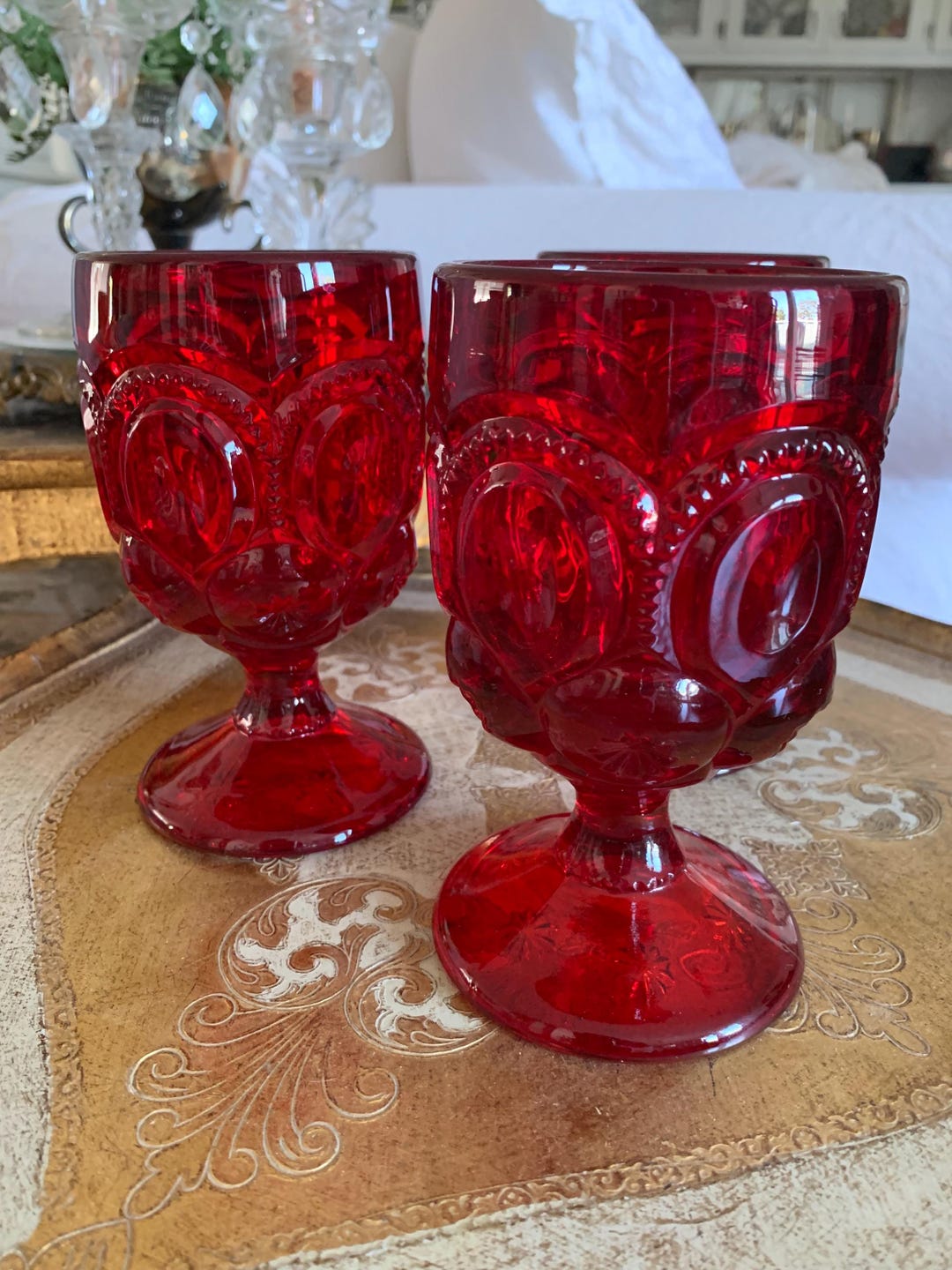 Ruby Red Moon and Stars Water Goblet - Etsy