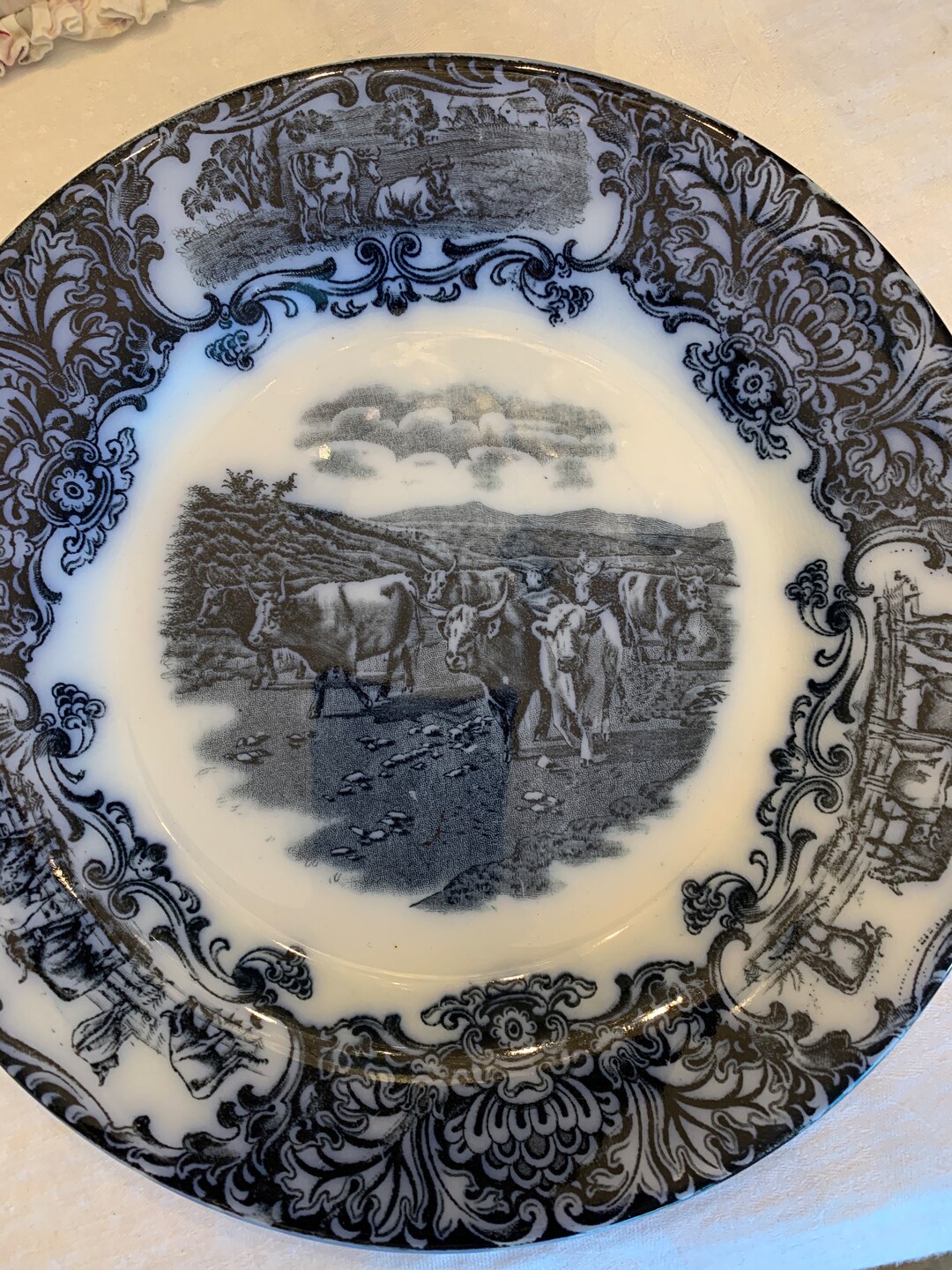 Wedgewood Cows Plate Transferware Flow Blue England - Etsy