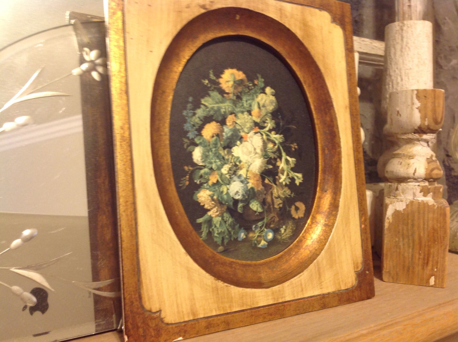 Vintage Floral Picture Wooded Frame Gold Gilt Romantic Living | Etsy