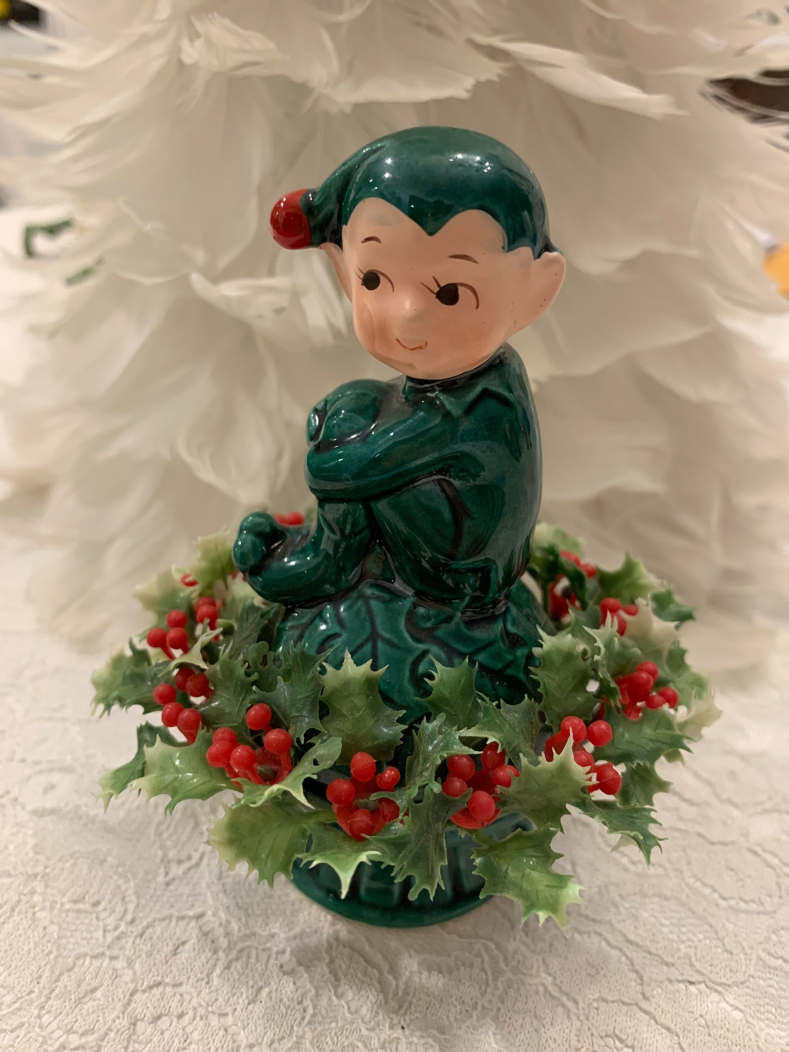 Vintage Pixie Elf Sitting in Holly Berries Inarco Japan - Etsy