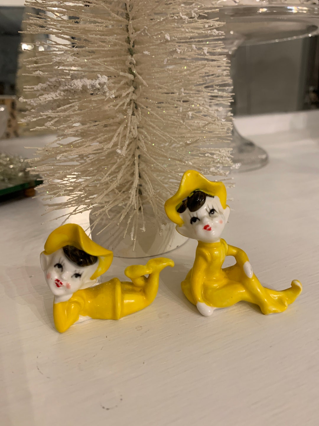 Vintage Yellow Pixie Elves Tiny Set of Two Bone China Japan - Etsy