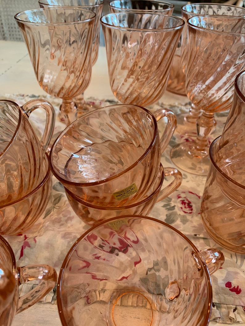 Pink Swirl Luminarc Glassware Vintage Pink Arcoroc France - Etsy