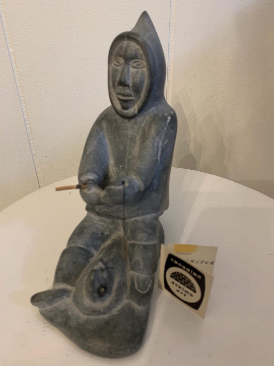 Intuit Eskimo Art Soapstone Eskimo Ice Fishing Artist Sarah Collectible ...