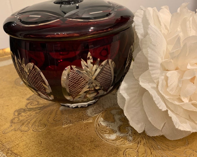 Vintage Candy Dish Lidded Ruby Red Cut Glass to Clear - Etsy