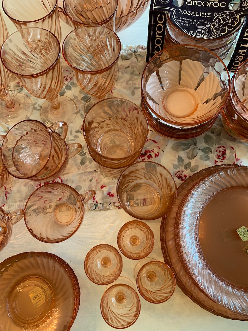 Pink Swirl Luminarc Glassware Vintage Pink Arcoroc France - Etsy