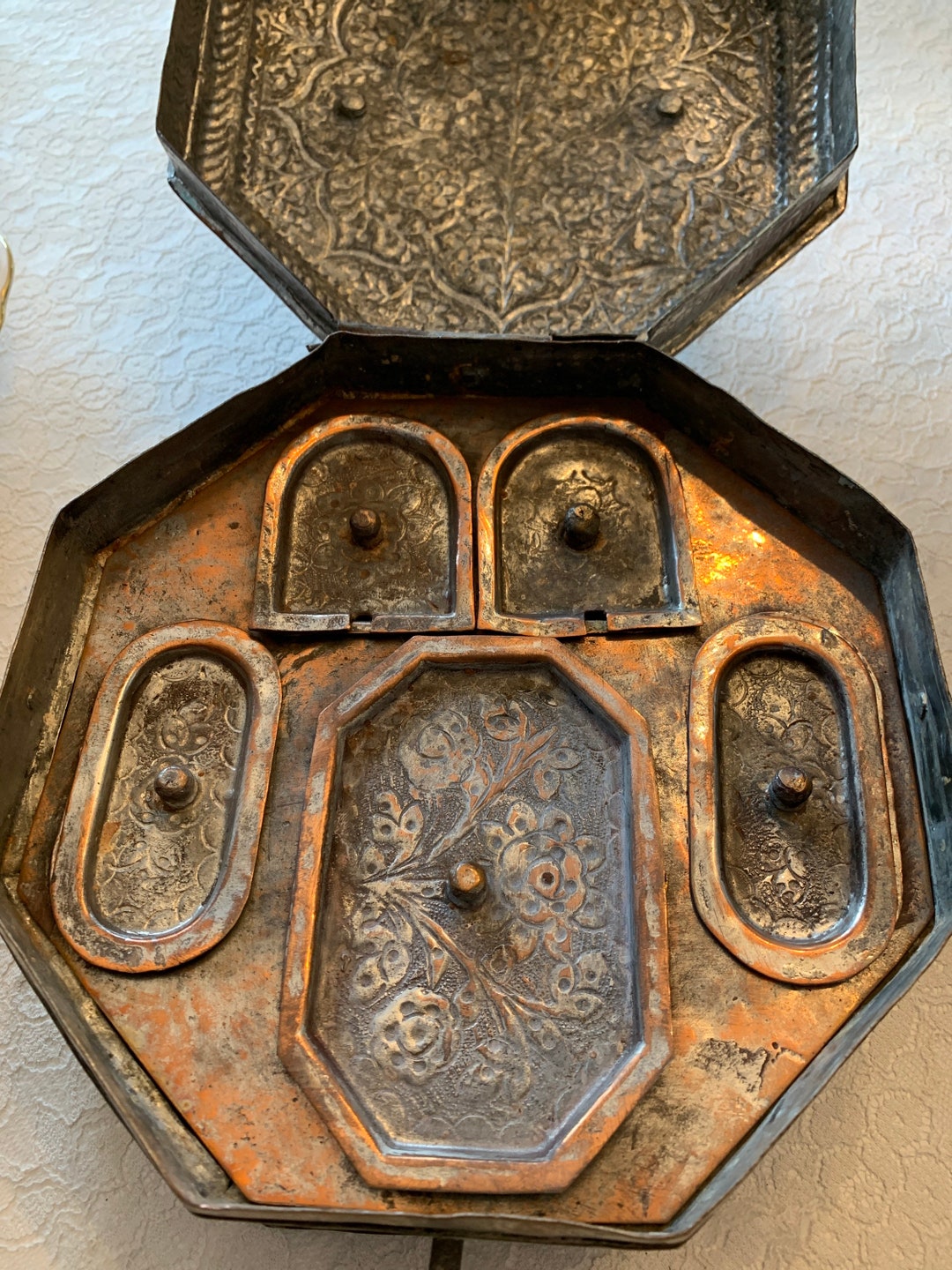 Antique Copper Octagonal Betal Nut Box Embossed - Etsy