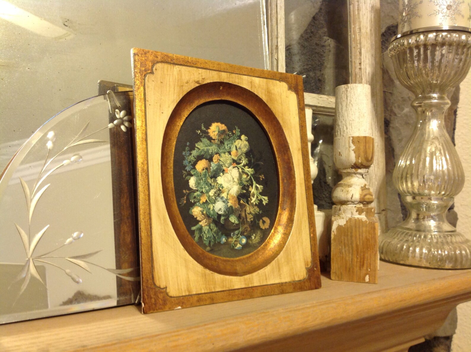 Vintage Floral Picture Wooded Frame Gold Gilt Romantic Living | Etsy