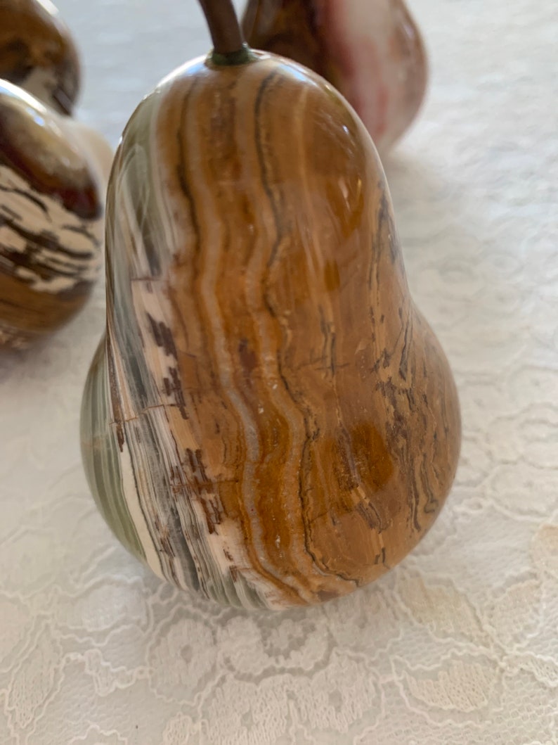 Pears Onyx Marble Brass Stems Set of Four Stoned Fruit MCM - Etsy