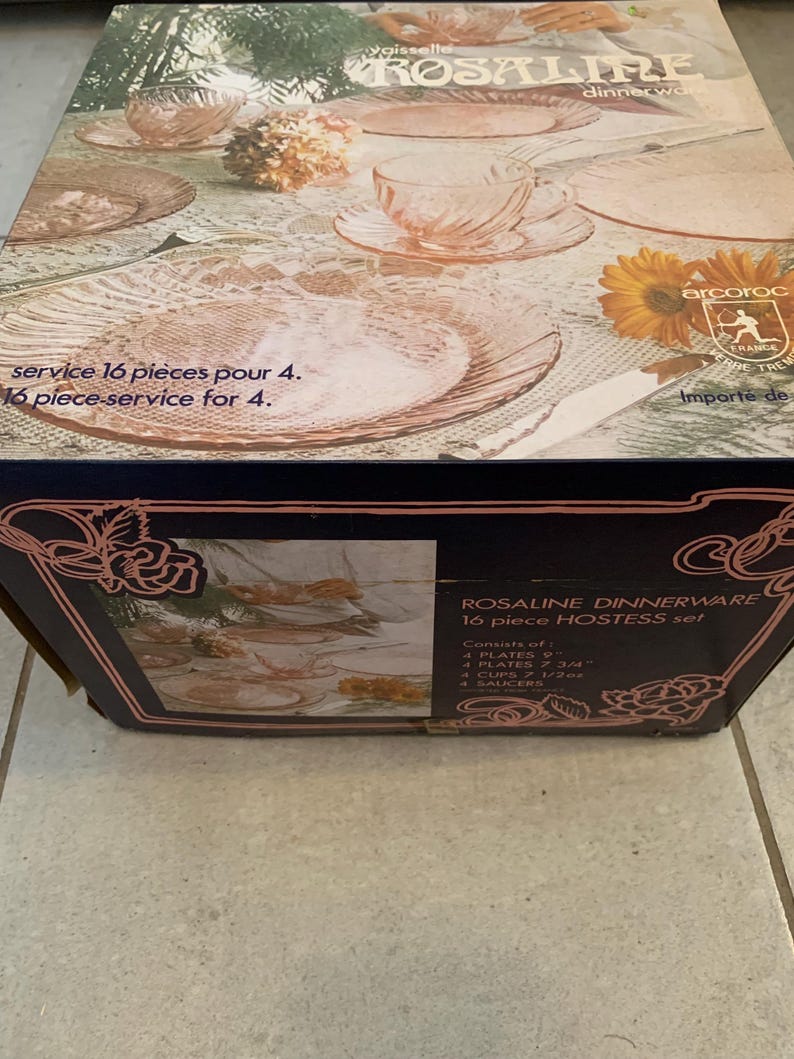 Vintage Pink Glass Rosaline Dinnerware Set Sercice for Four New Old ...