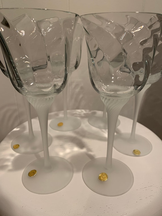 Vintage Valerie Crystal Wine Glasses Set of Six Frosted Swirl | Etsy