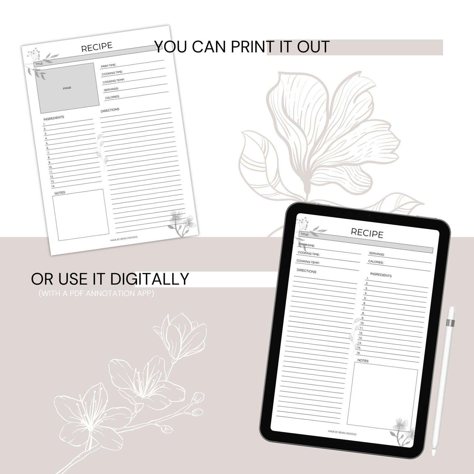 Printable Recipe Book Template, Blank Recipe Pages, Cookbook Journal ...