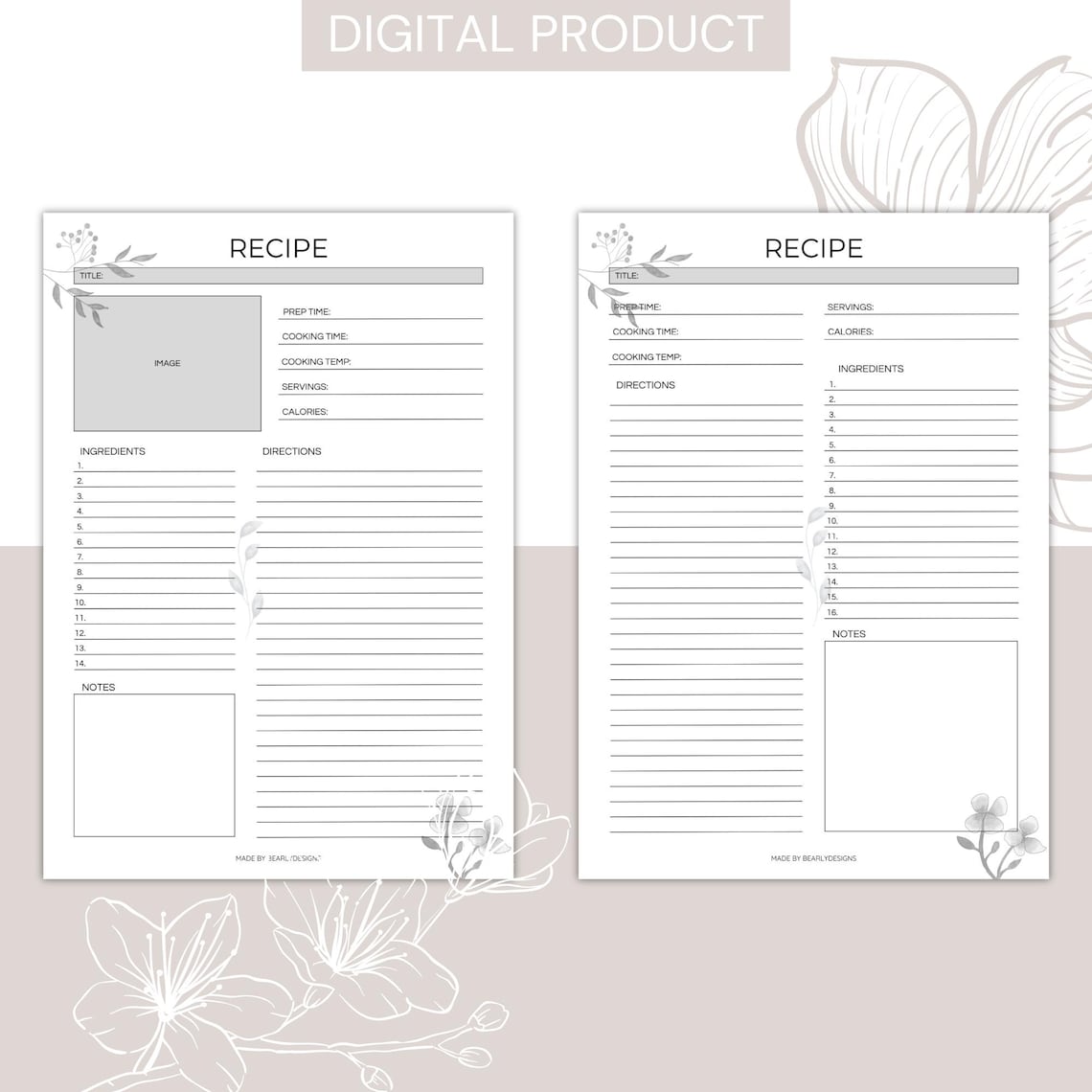 Printable Recipe Book Template, Blank Recipe Pages, Cookbook Journal ...