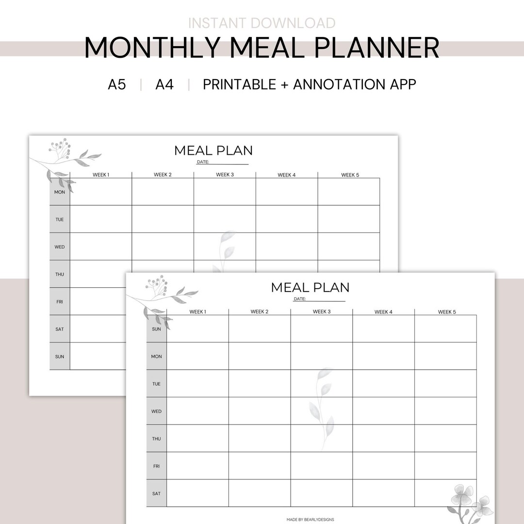 Printable Monthly Meal Planner, 30-day Menu Planner, Food Planner ...