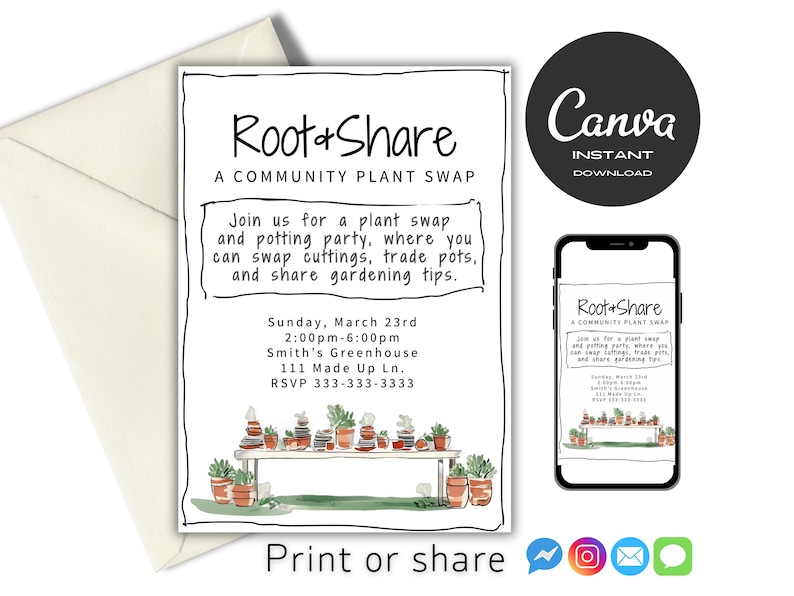 Community Plant Swap Invitation | Editable Printable Plant Lovers ...