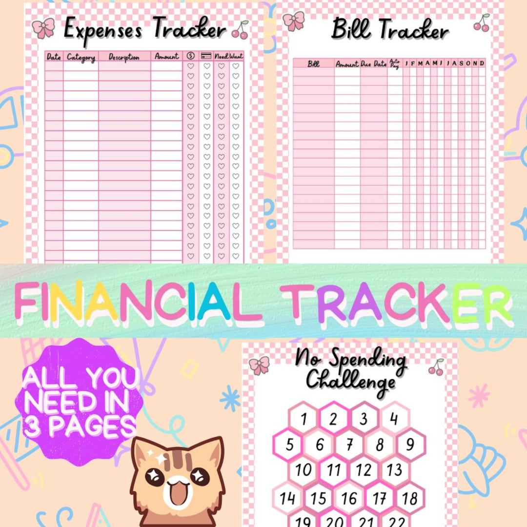 Cute Spending Tracker Bundle, Printable, Planner Page, Spending Log ...