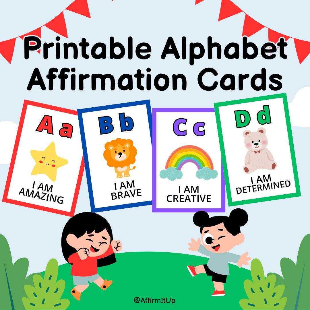 26 Alphabet Affirmations Cards for Children, Alphabet Flash Cards ...