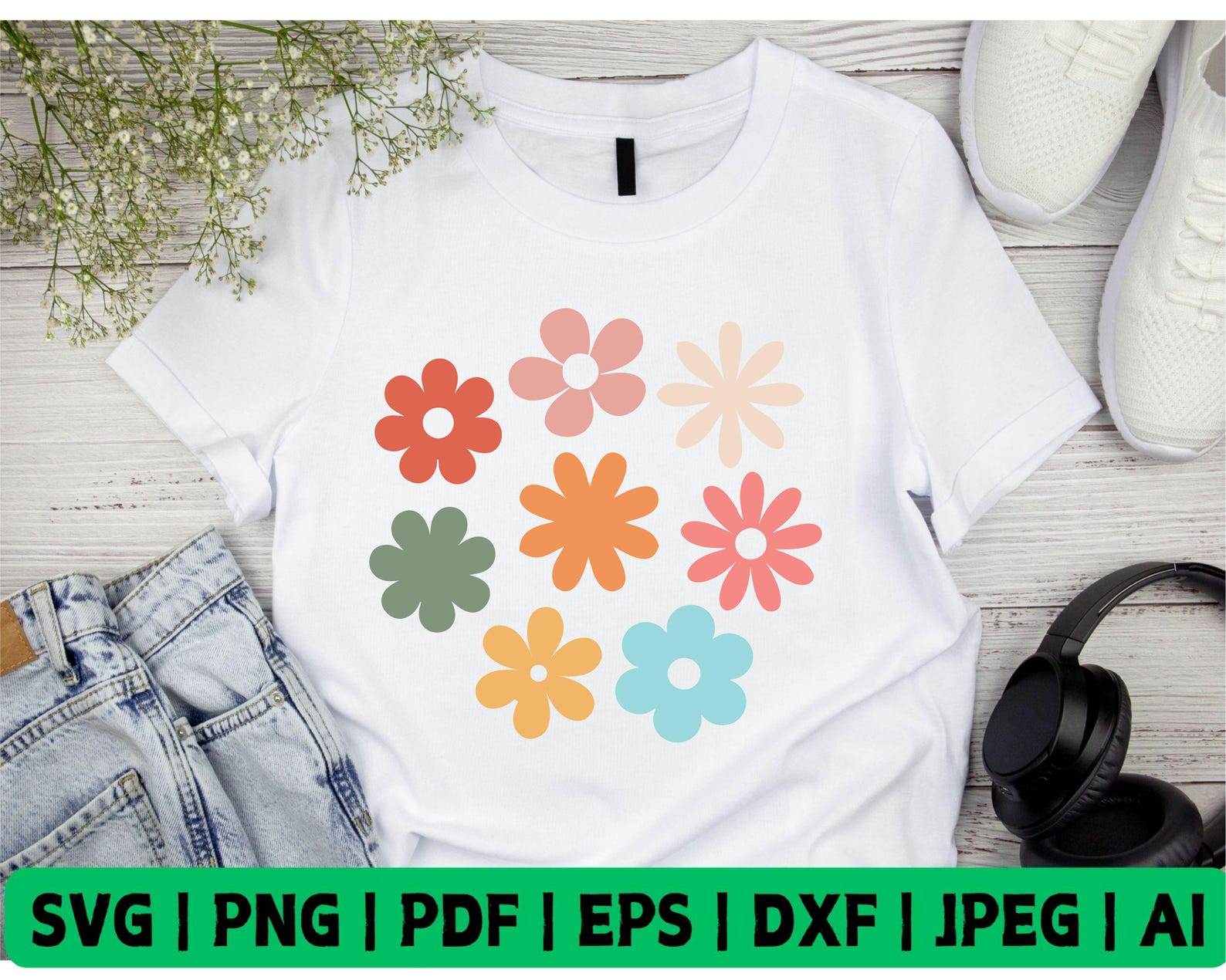 Retro Flower Svg, Retro Daisy Svg, Daisy Svg, Retro Shapes Svg, Boho ...