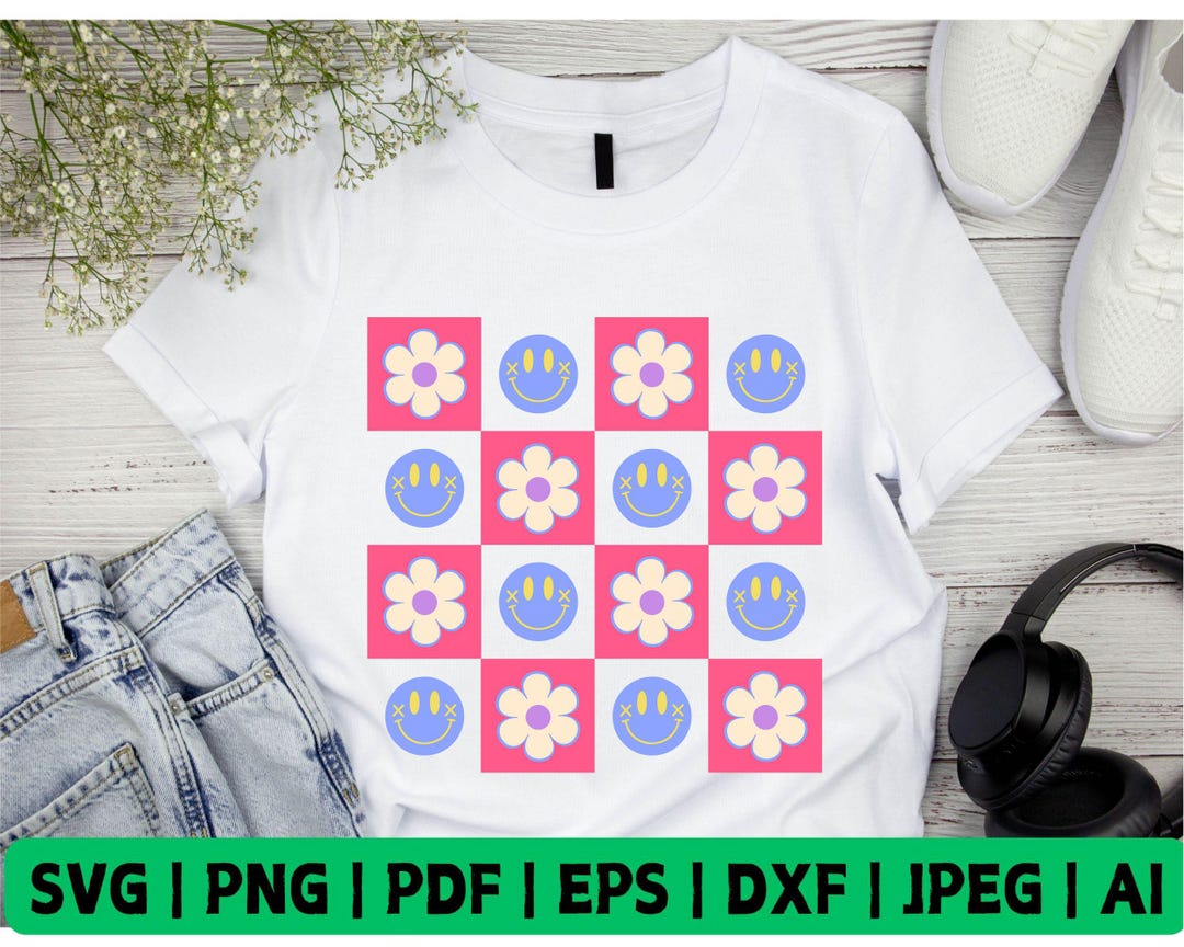 Retro Smiley Face & Daisy Flower SVG: Cricut Cut Files (digital ...