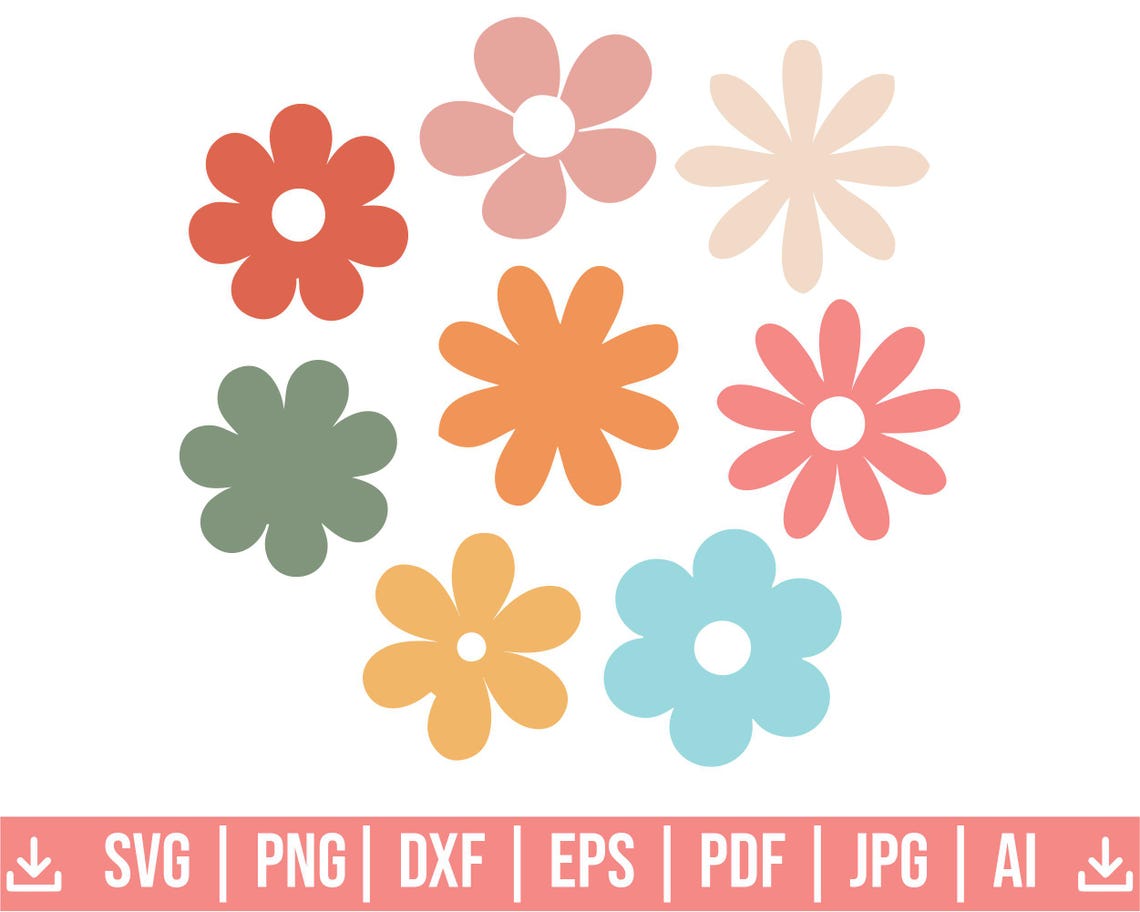 Retro Flower Svg, Retro Daisy Svg, Daisy Svg, Retro Shapes Svg, Boho ...